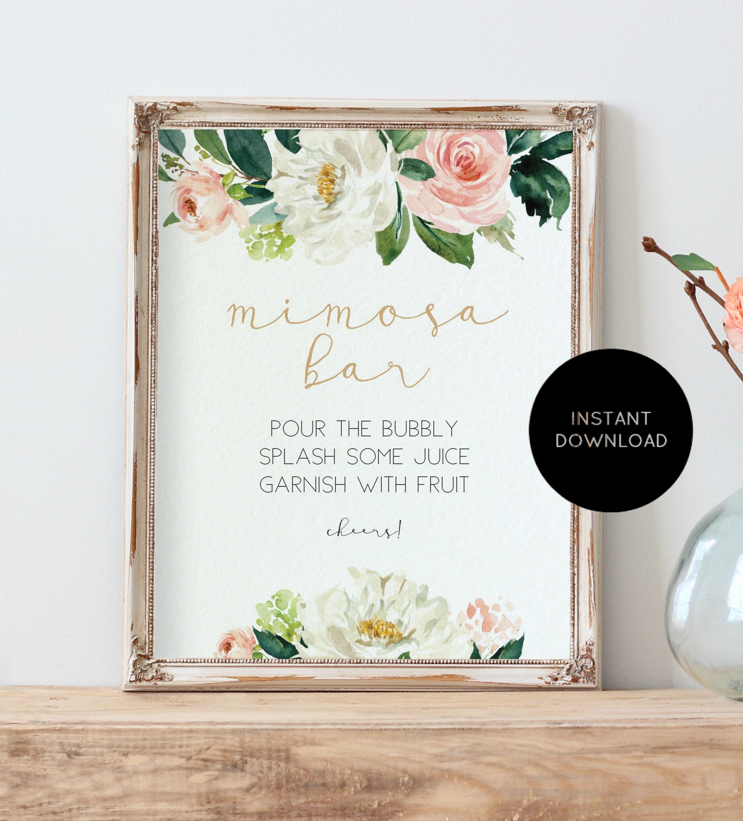 Mimosa Bar Sign Printable Pink Floral Mimosa Bar Template - Etsy