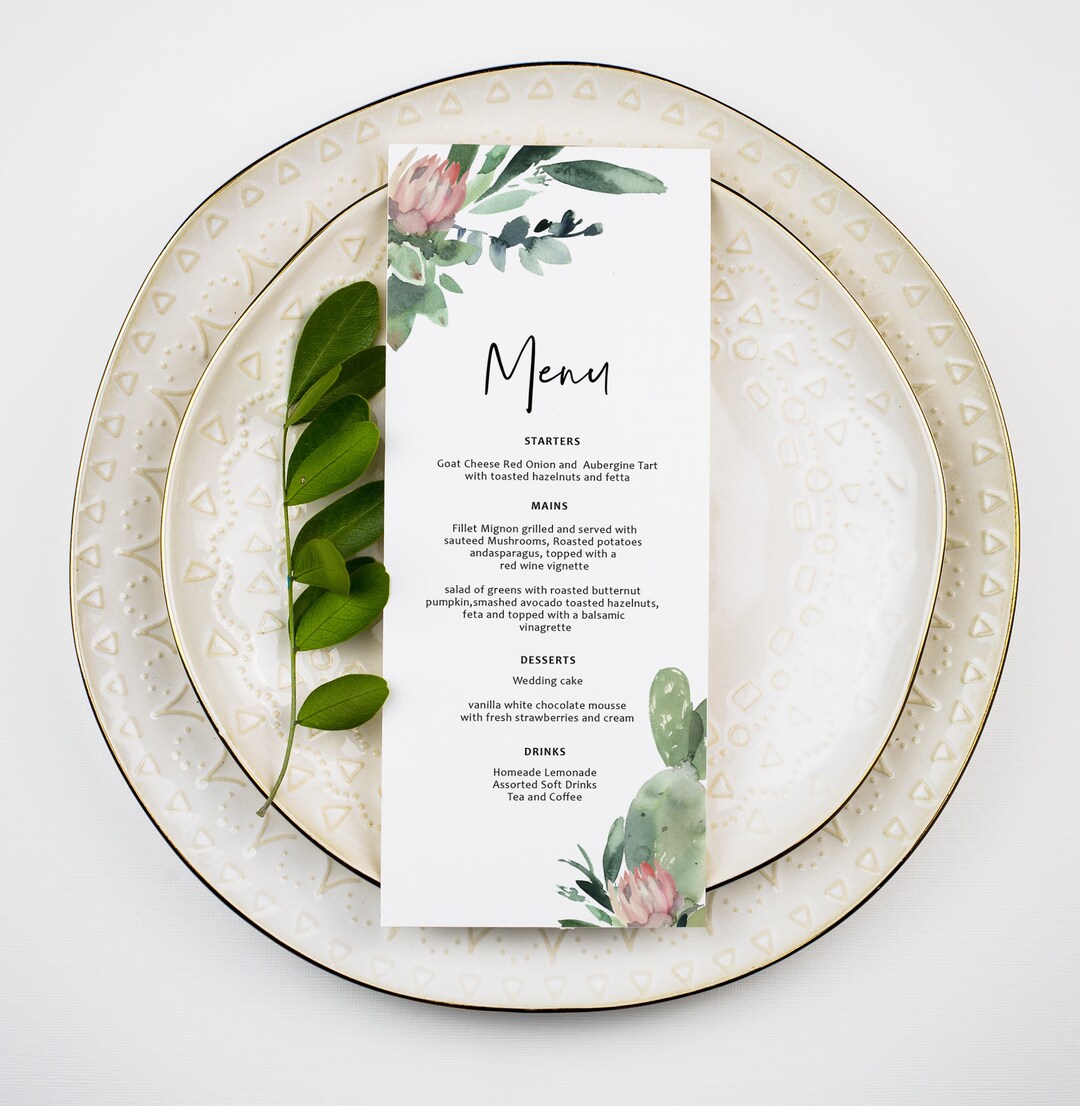 Cactus Menu Card, Printable Menu Sign, Succulent Menu Card, Instant ...