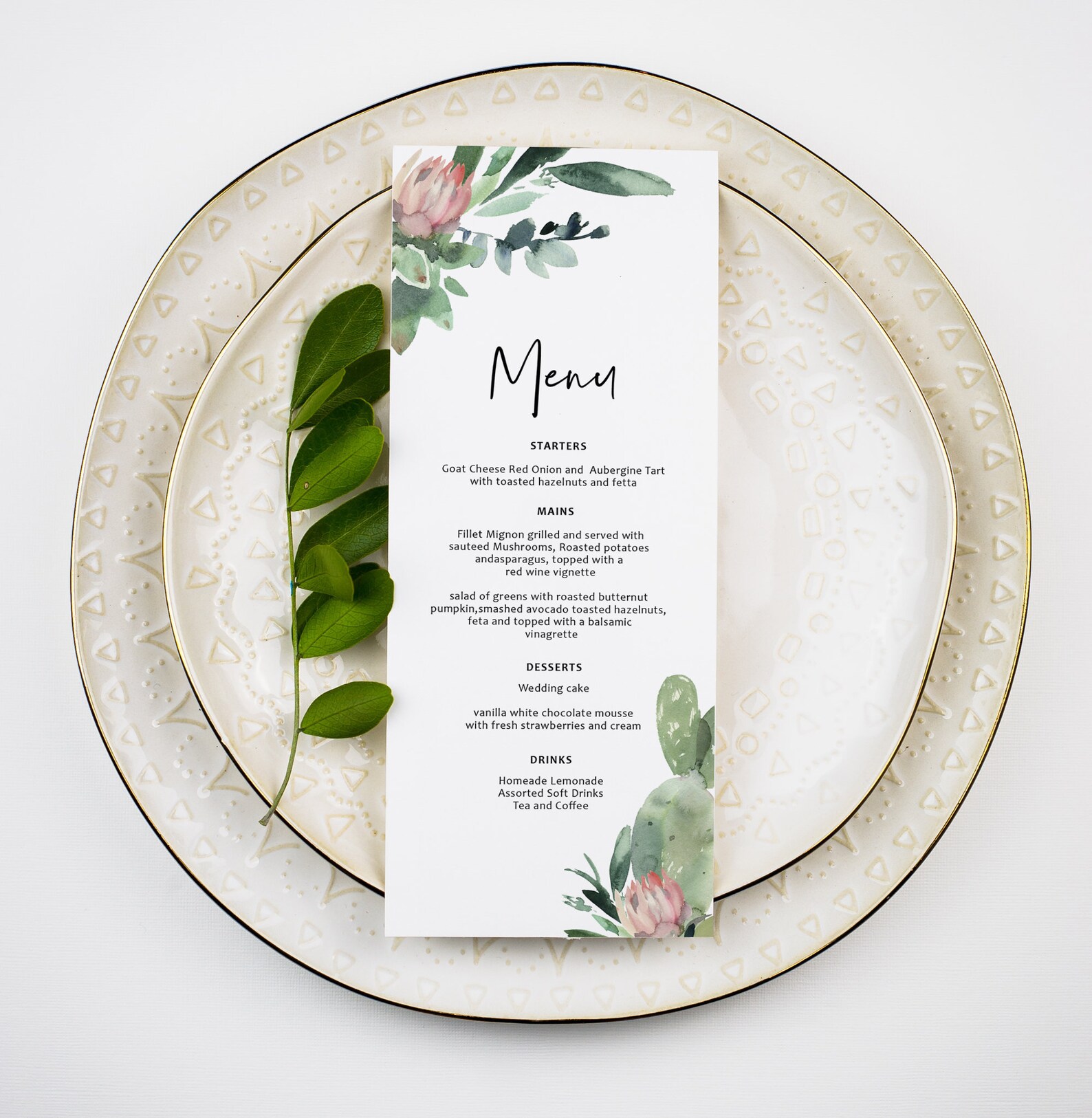Cactus Menu Card Printable Menu Sign Succulent Menu Card - Etsy