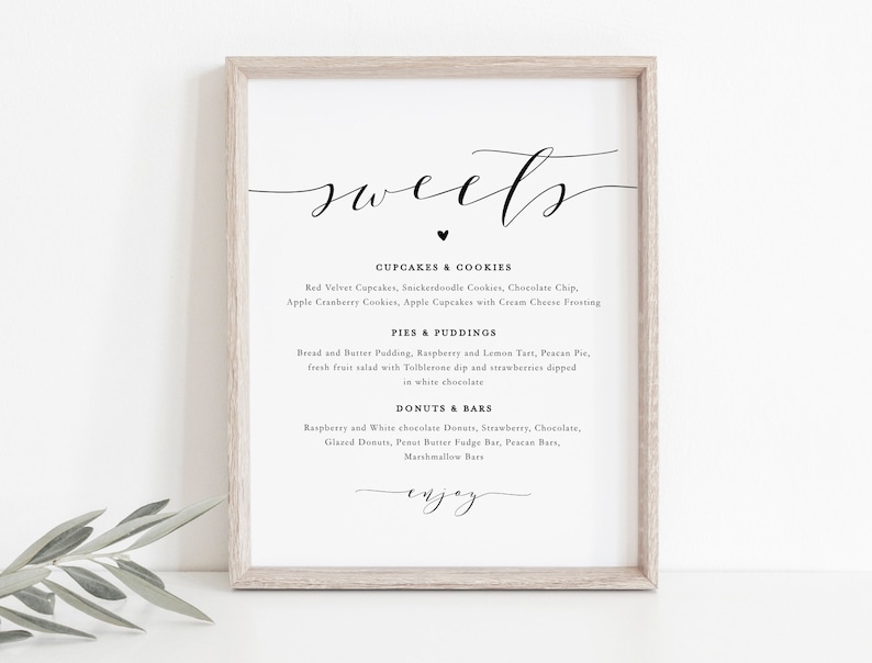 Sweets Menu Sign Calligraphy Desserts Sign Template - Etsy