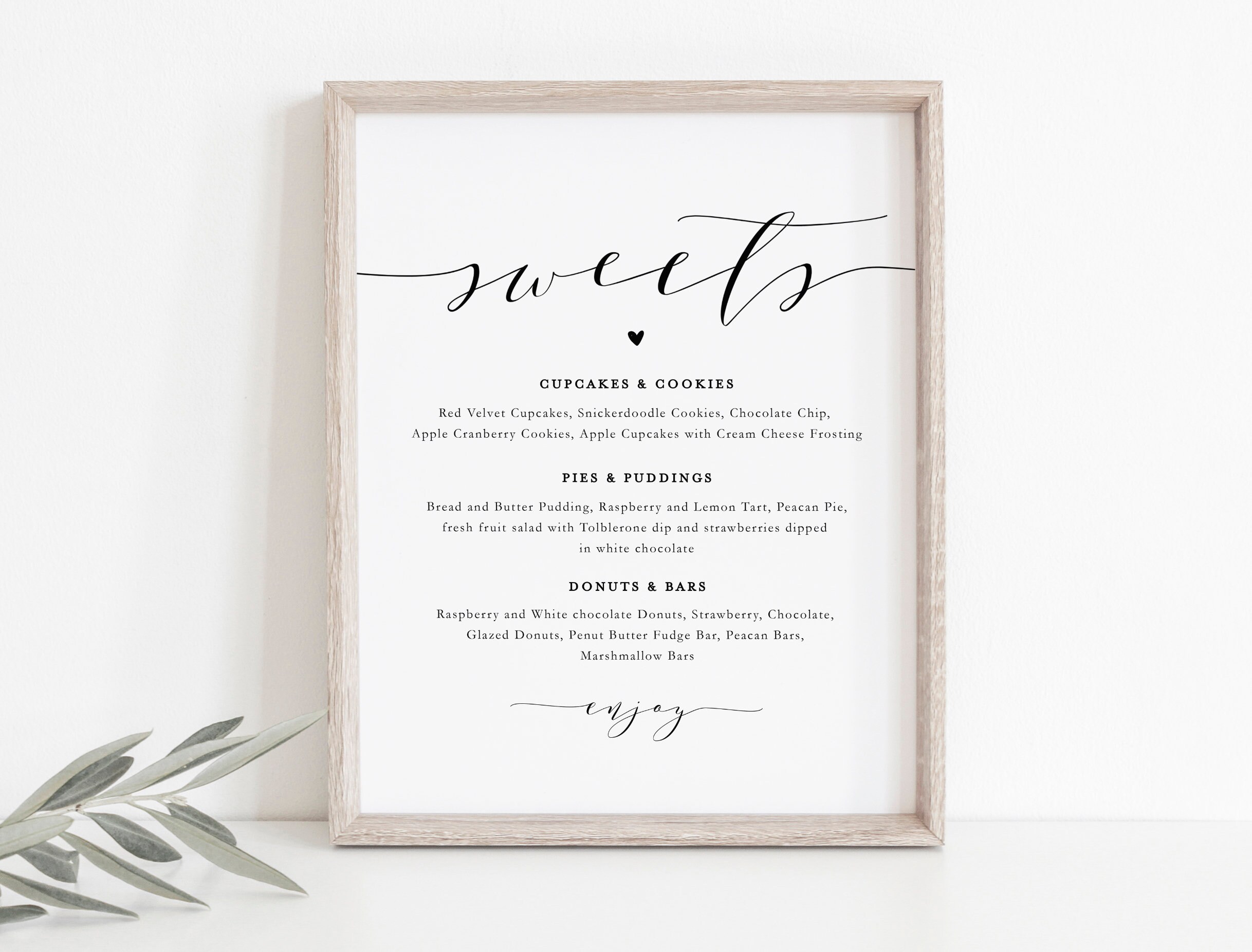 Sweets Menu Sign Calligraphy Desserts Sign Template - Etsy