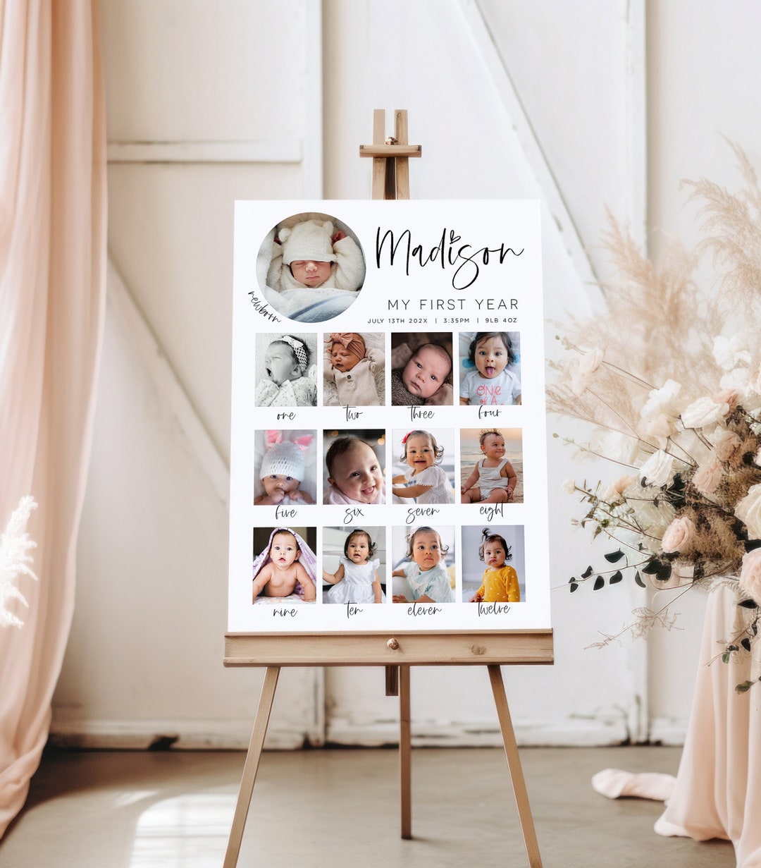 Photo First Birthday Milestone Poster, Baby Milestone Board, Baby's ...