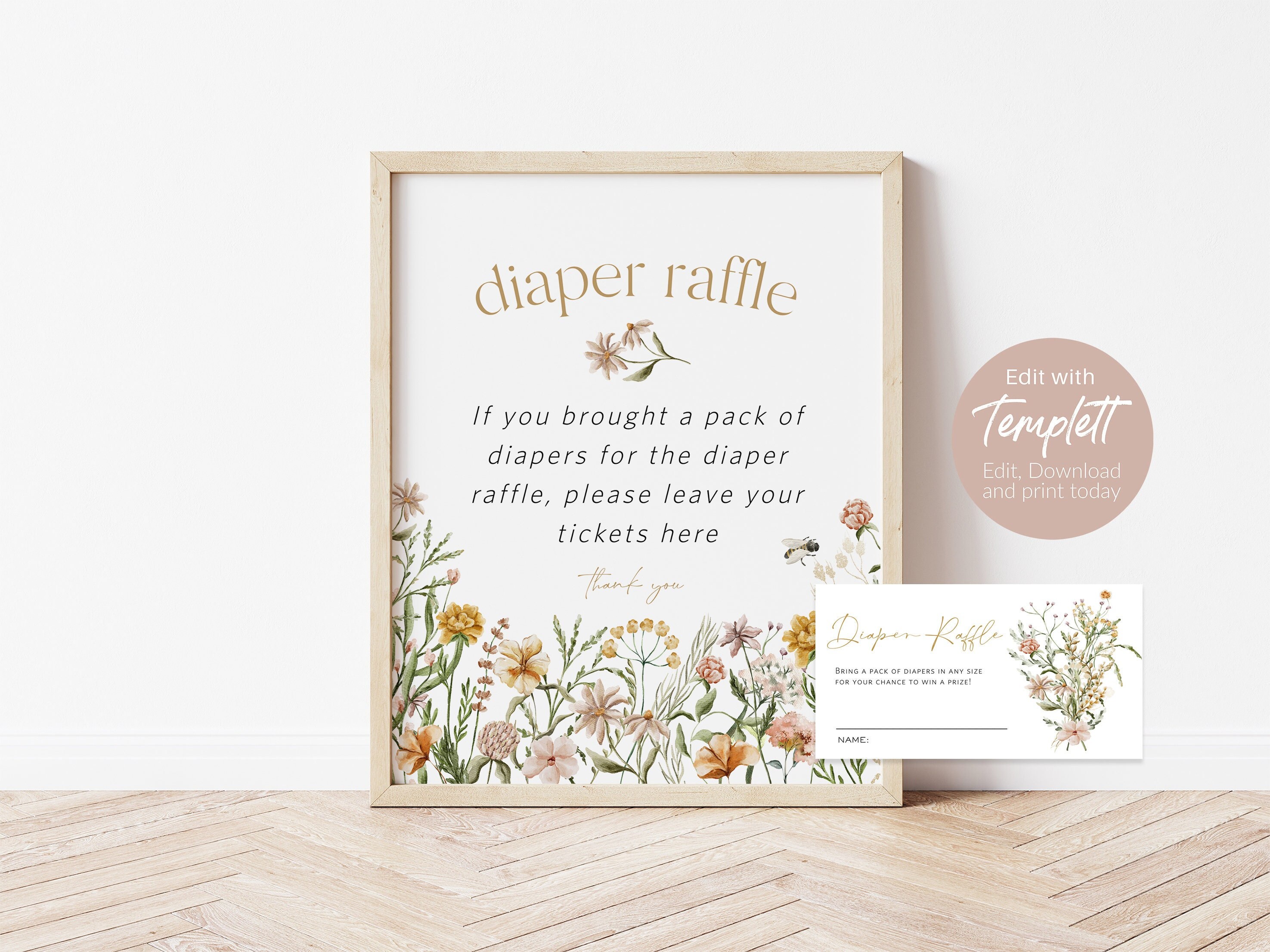 Wildflower Baby Shower Diaper Raffle Sign and Raffle Tickets - Etsy