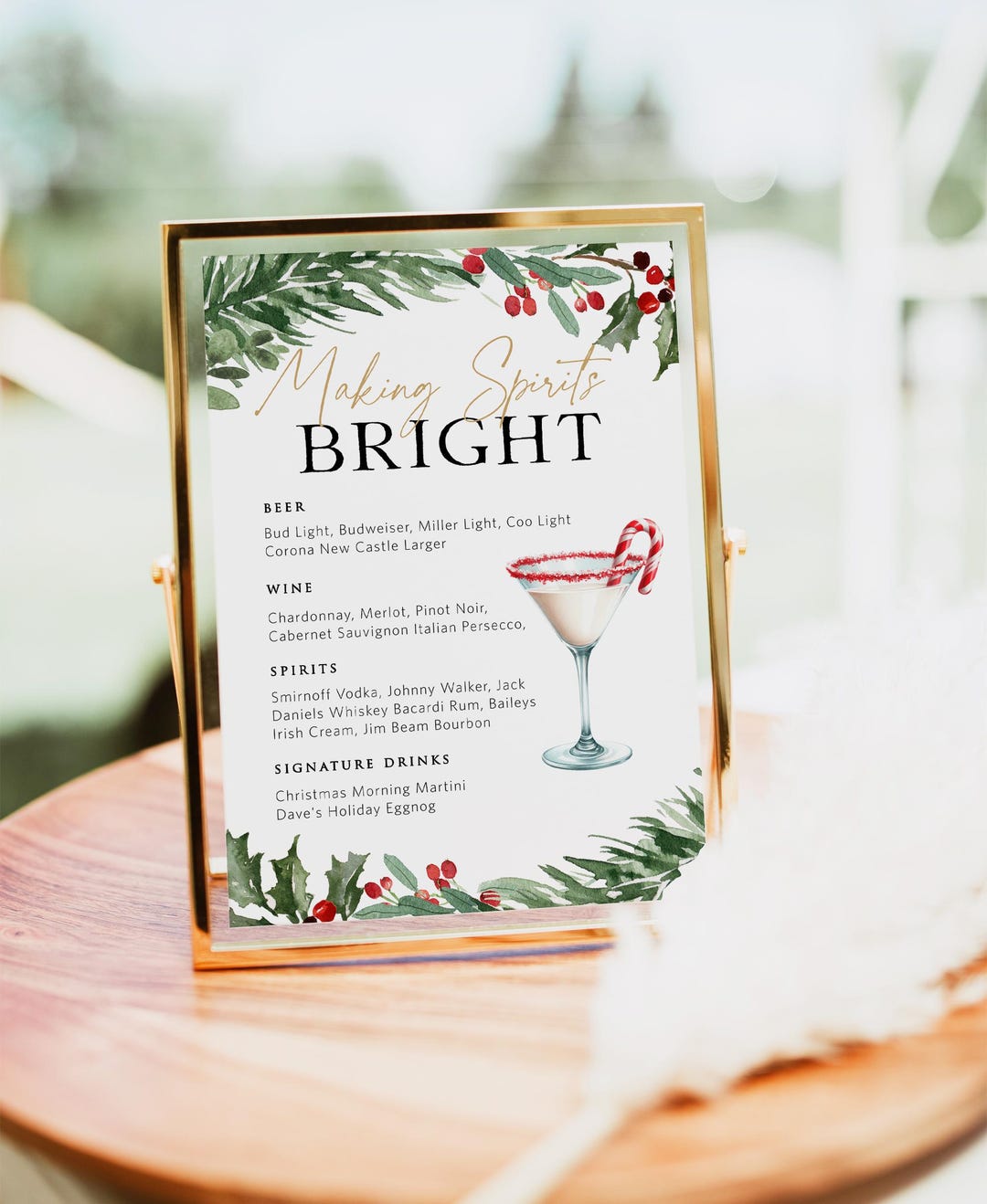 Christmas Bar Menu, Making Spirits Bright Bar Sign, Editable Holiday ...