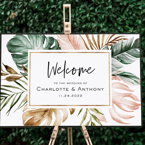 Wedding Welcome Sign Printable Tropical Blush Welcome Poster | Etsy
