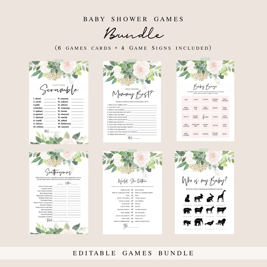 Succulent Baby Shower Game Bundle, Baby Shower Games, Games Bundle ...