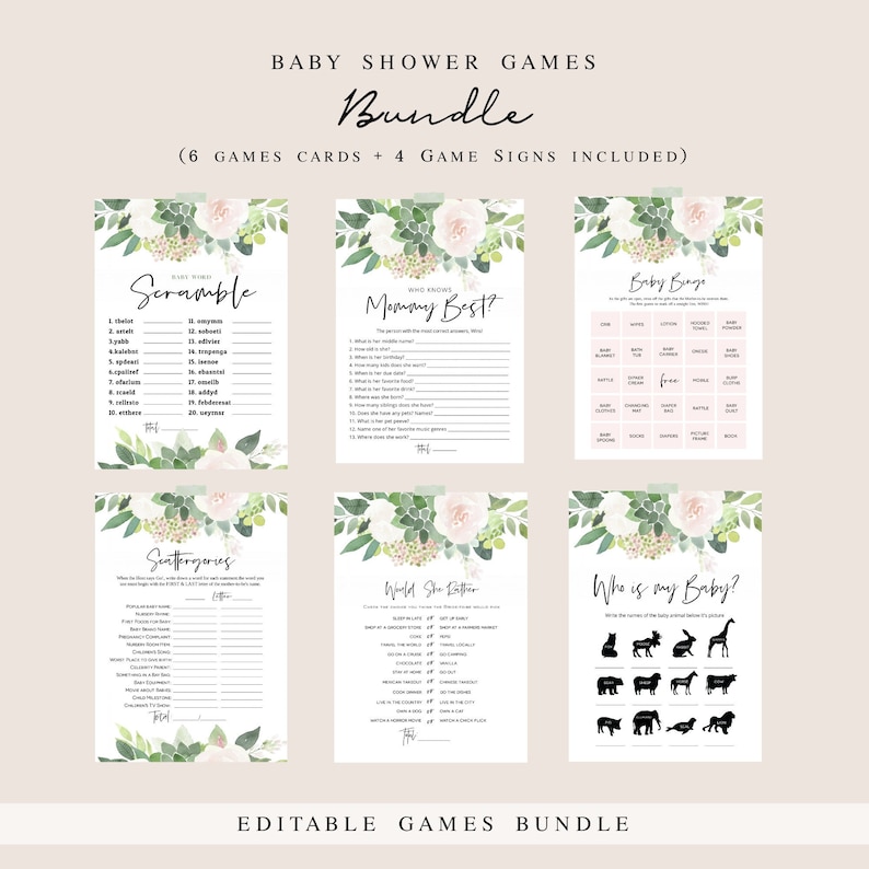 Succulent Baby Shower Game Bundle Baby Shower Games Games | Etsy