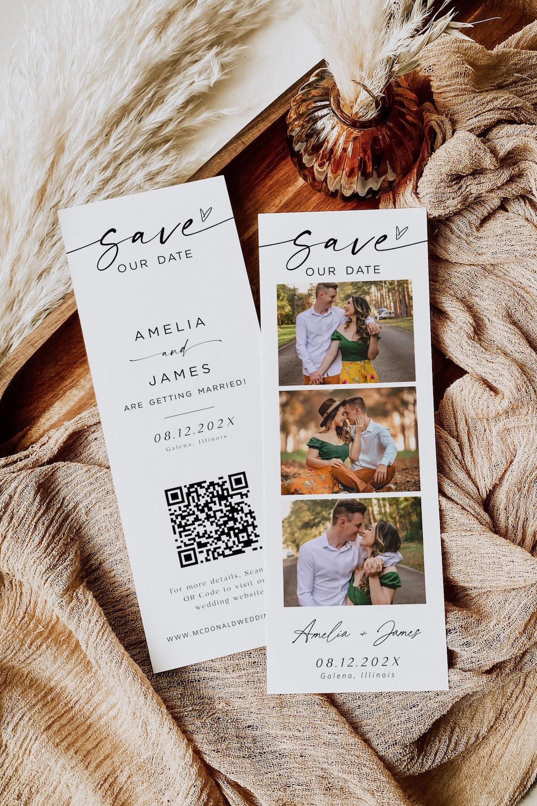 Photo Strip Save the Date, Editable Photo Booth Wedding Date Card ...