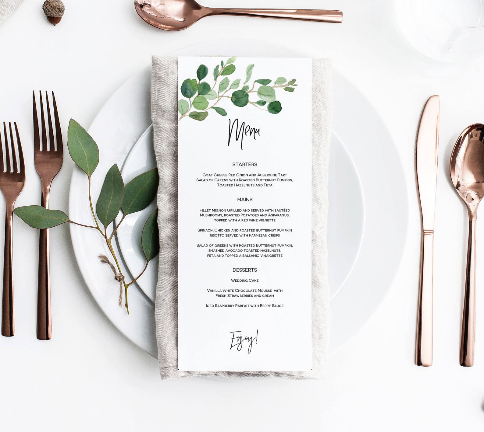 Greenery Menu Template Menu Card Printable Greenery Menu - Etsy