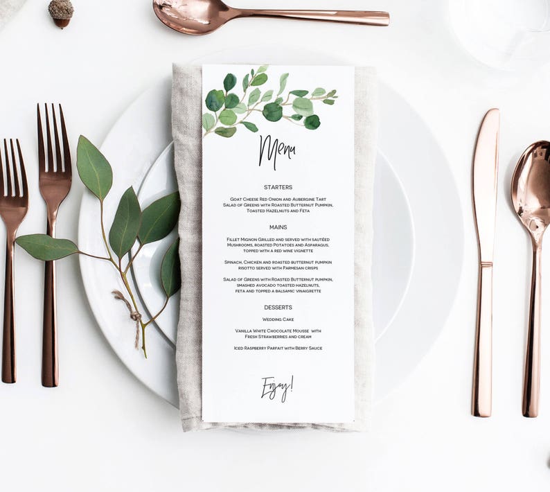 Greenery Menu Template Menu Card Printable Greenery Menu - Etsy