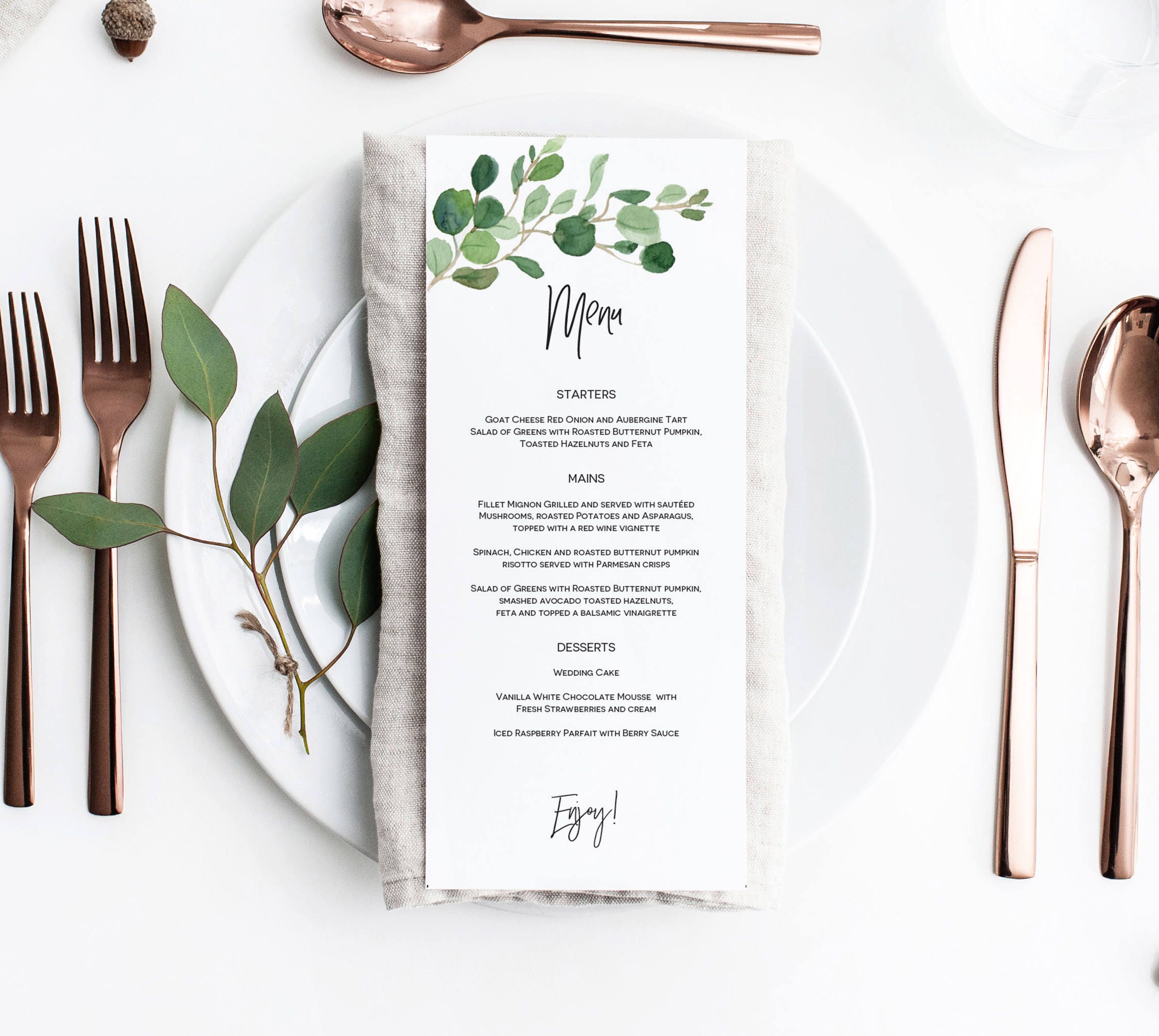Greenery Menu Template Menu Card Printable Greenery Menu - Etsy