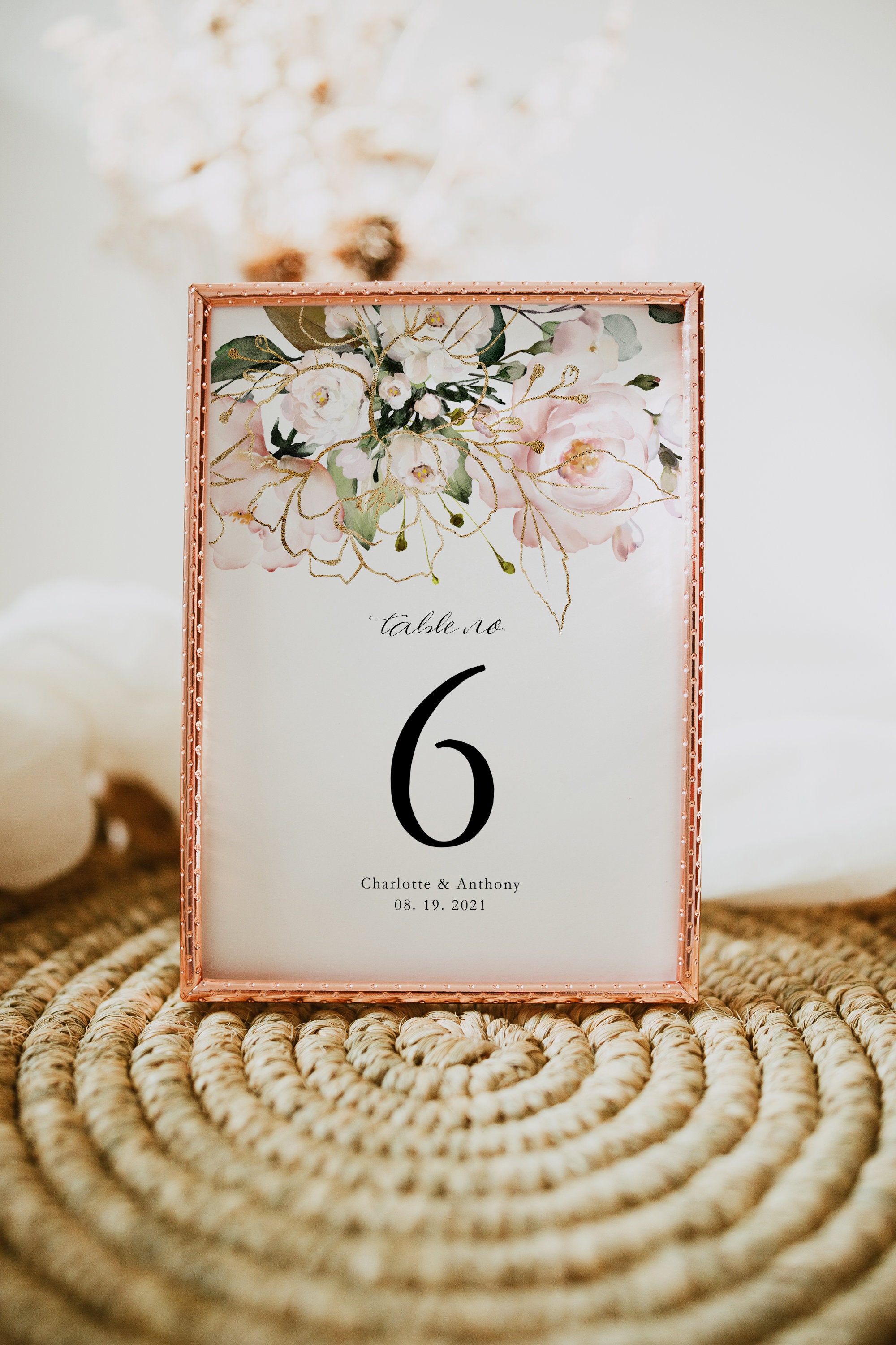 Pink Boho Table Numbers, Printable Floral Table Numbers Template, Edit ...