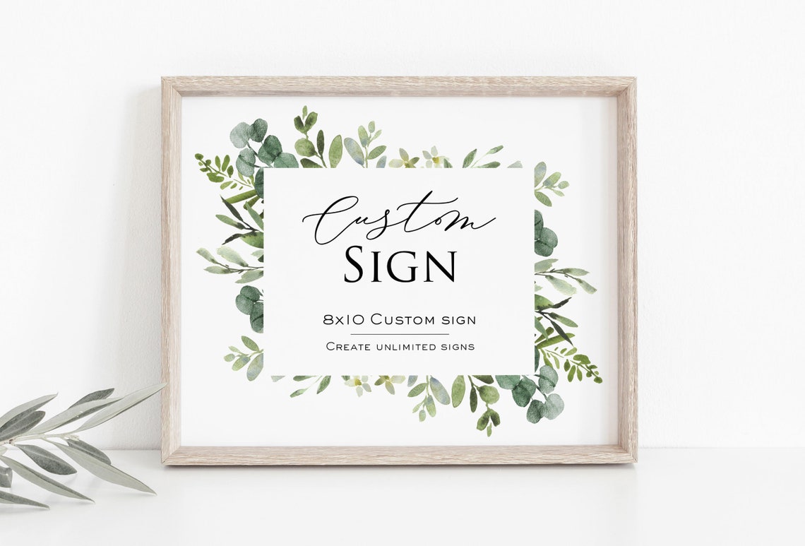 Greenery Custom Sign portrait and Landscape Editable Sign | Etsy