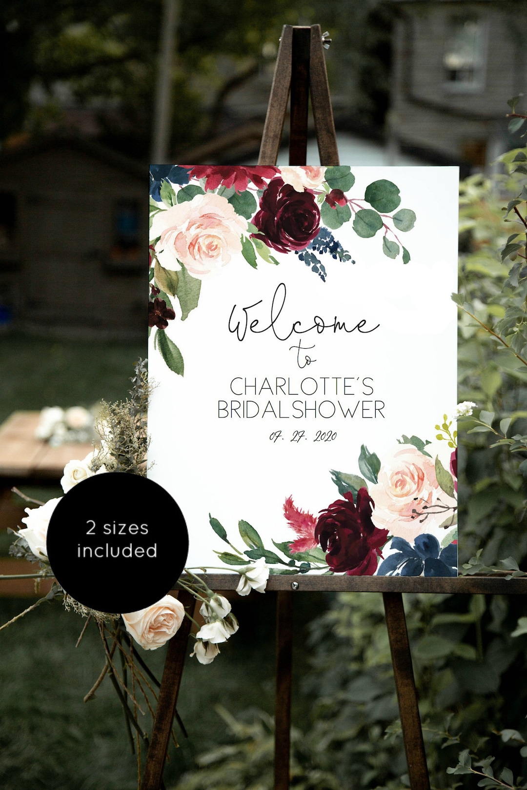 Navy Welcome Shign, Burgundy Welcome Sign Poster, Bridal Shower Welcome ...
