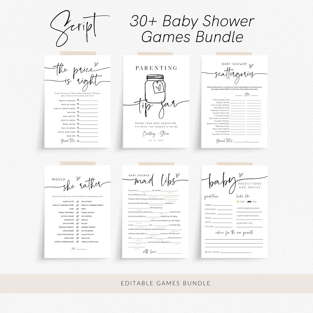 Minimalist Baby Shower Game Bundle, Baby Shower Games, Games Bundle ...