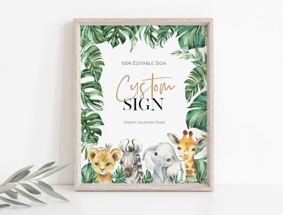 Jungle Custom Sign portrait and Landscape Safari Editable - Etsy