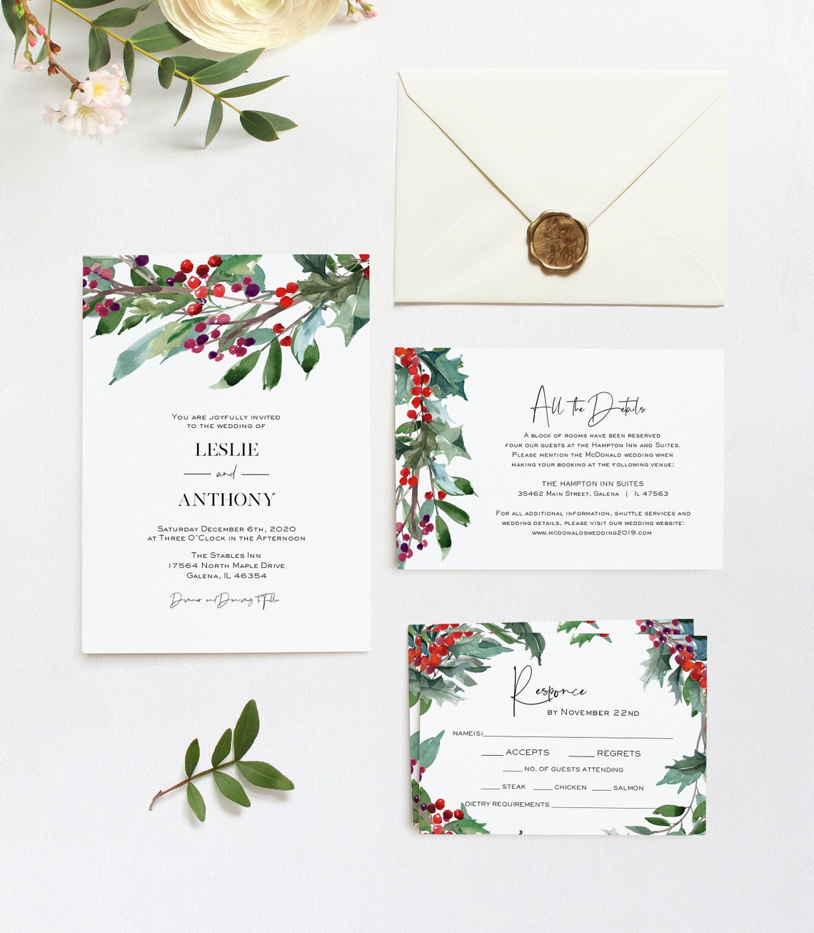 Christmas Wedding Invitation Template Wedding Invitation - Etsy