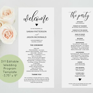 Calligraphy Wedding Program Template, Printable Wedding Program, Welcome Wedding Program Card ...