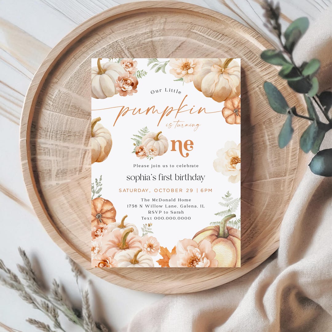 Fall First Birthday Invitation Template, Printable Pumpkin Birthday ...