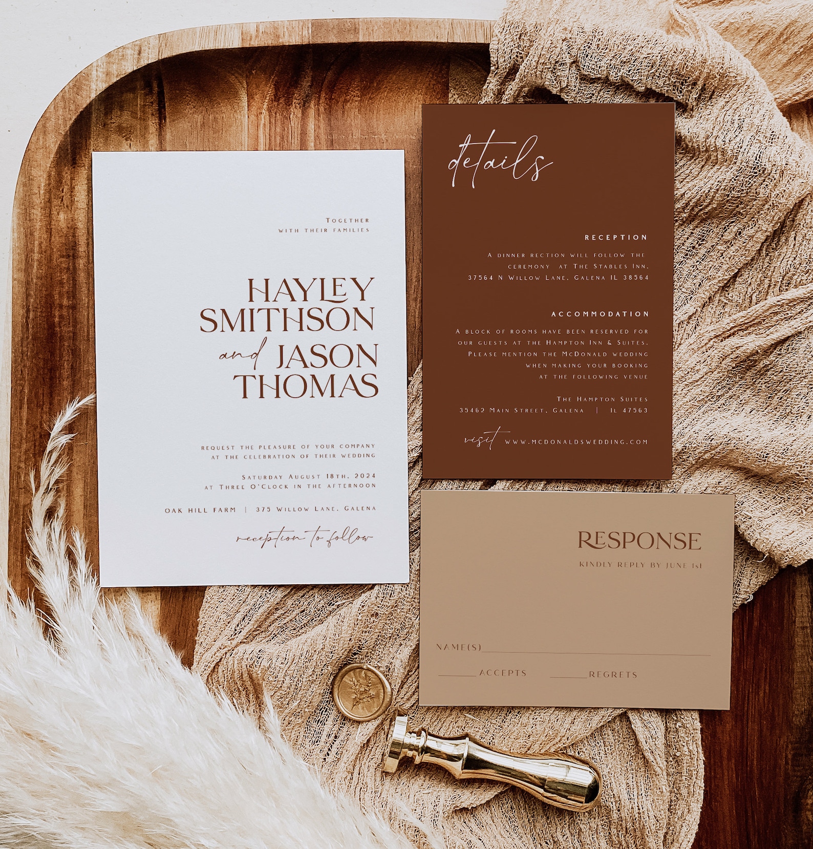 Brown Wedding Invitation Modern Wedding Invitation | Etsy