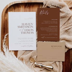 Brown Wedding Invitation, Modern Wedding Invitation, Calligraphy ...