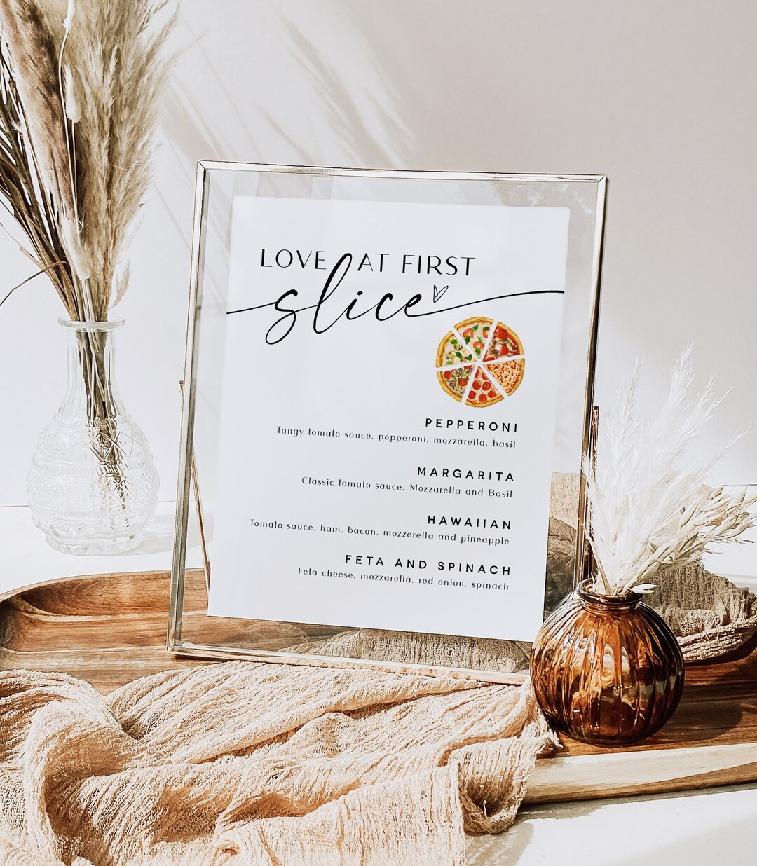 Love at First Slice Pizza Sign, Pizza Bar Sign, Editable Pizza Menu ...