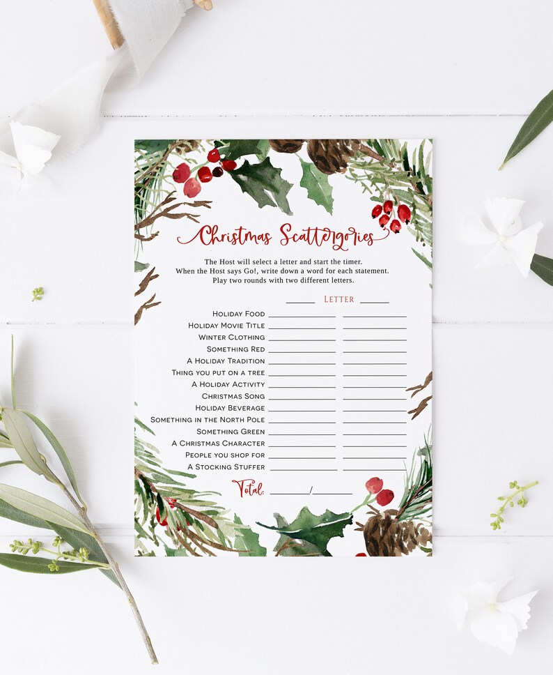 Christmas Scattergories Game, Scattergories Game Card, Holiday Party ...