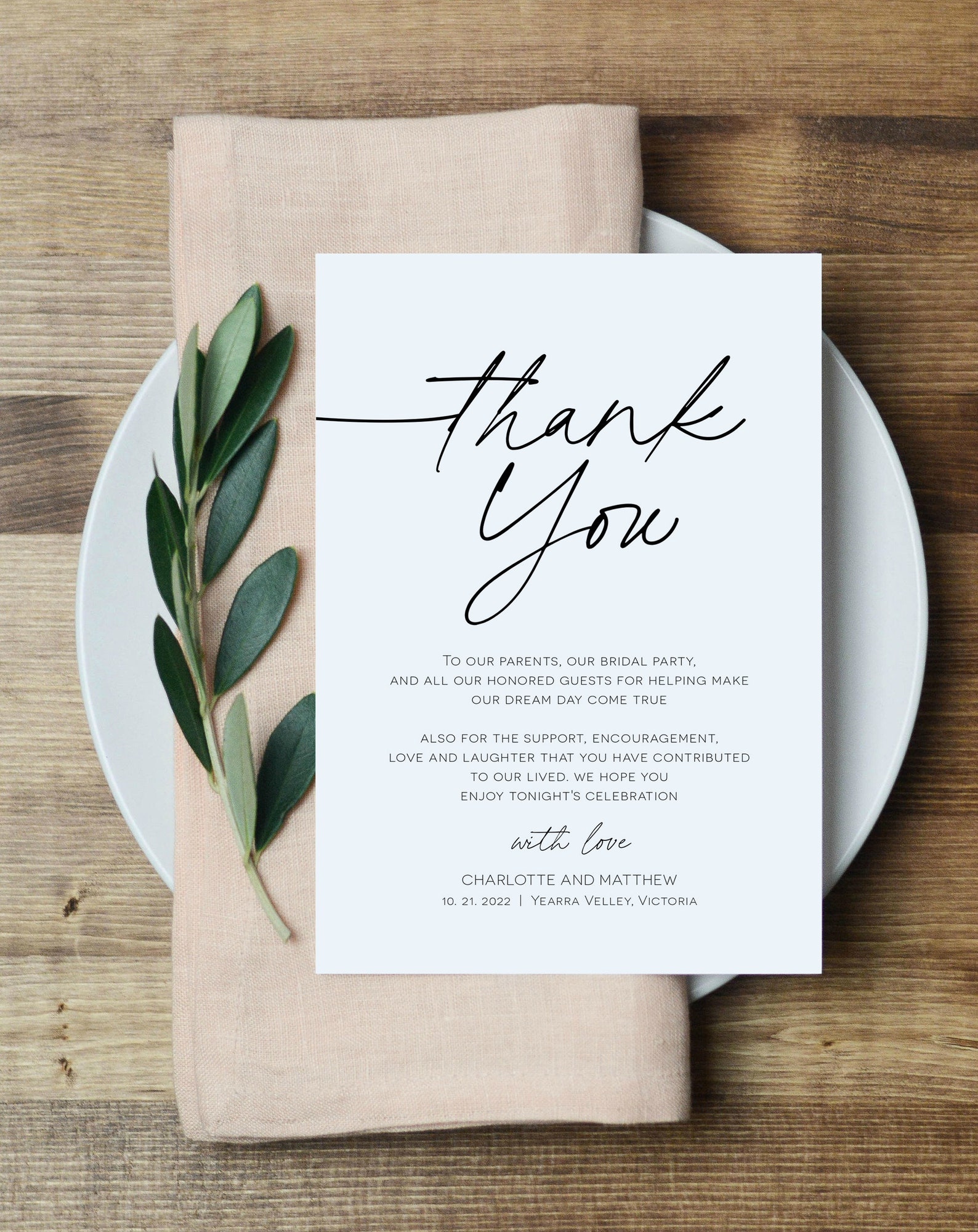 Modern Wedding Thank You Note, Printable Thank You Card Template ...