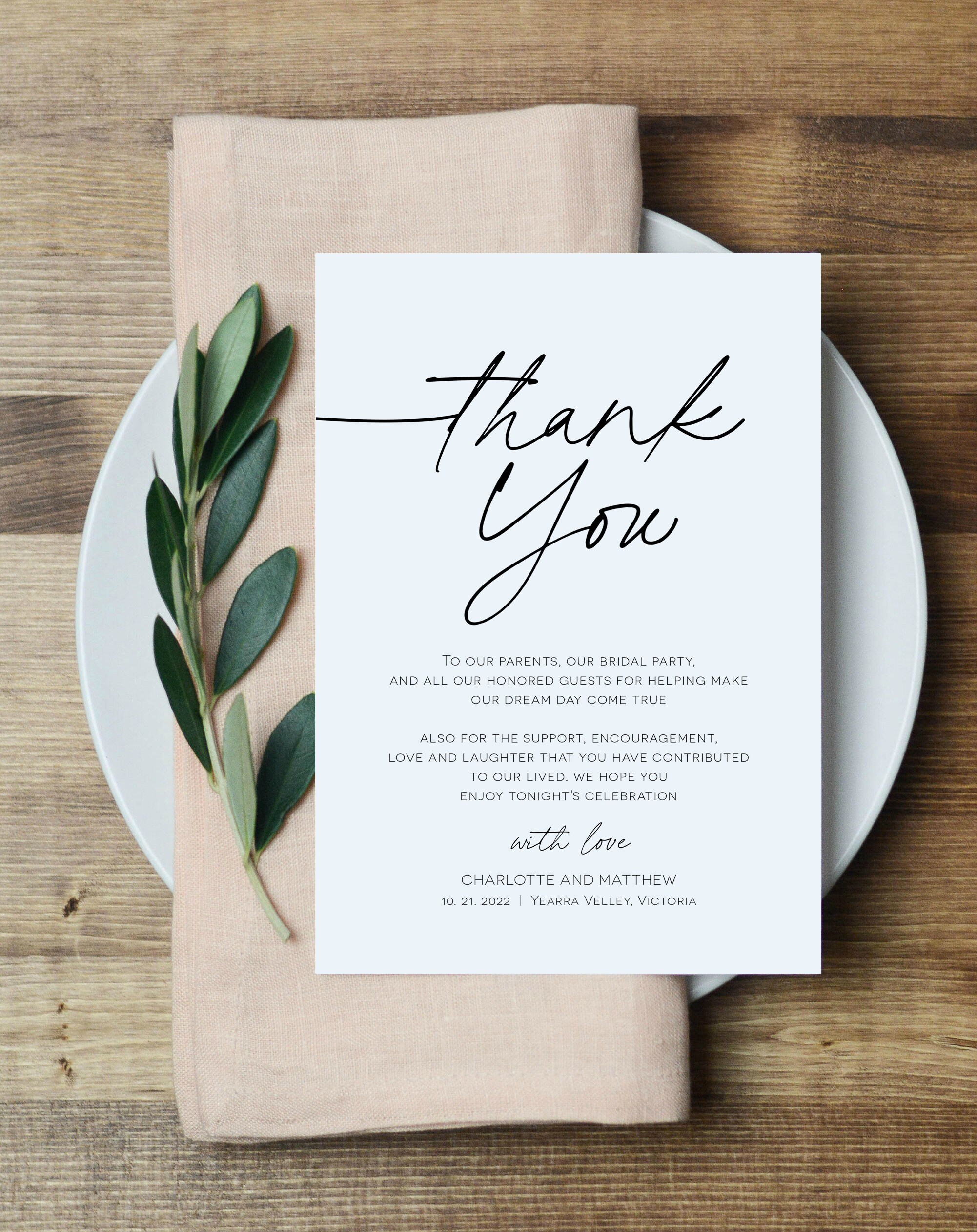 Modern Wedding Thank You Note Printable Thank You Card - Etsy