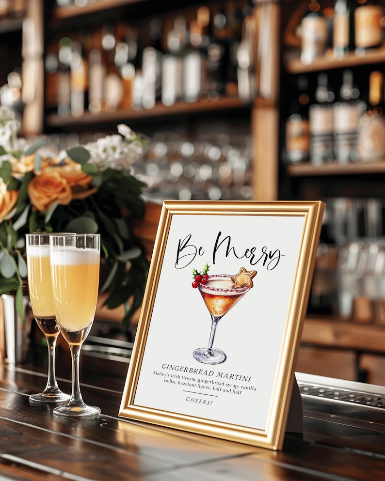 Christmas Cocktail Bar Sign, Holiday Drink Menu Template, Signature ...