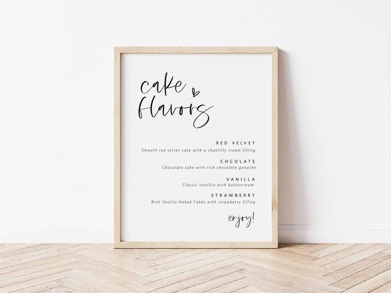 Cake Flavors Sign, Printable Caliigraphy Desserts Sign, Dessert Bar ...