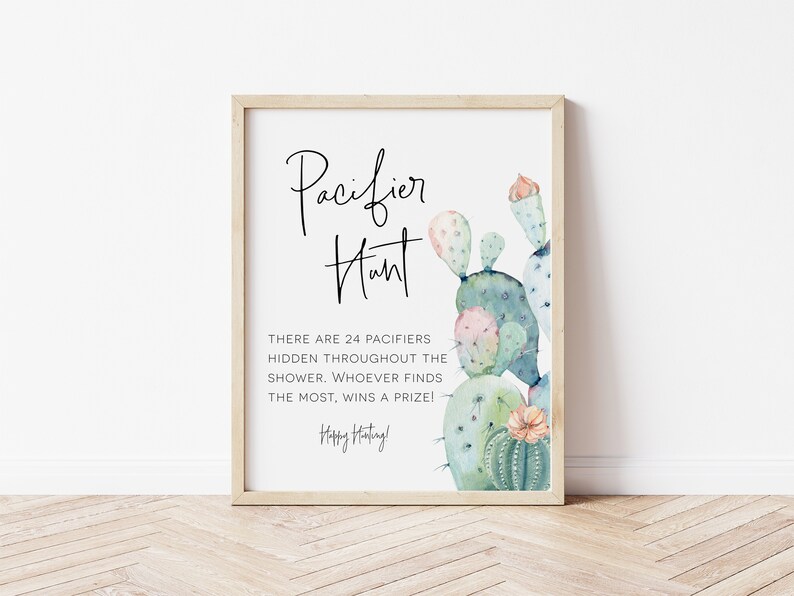 Cactus Pacifier Hunt Baby Shower Game Sign Pacifier Hunt - Etsy