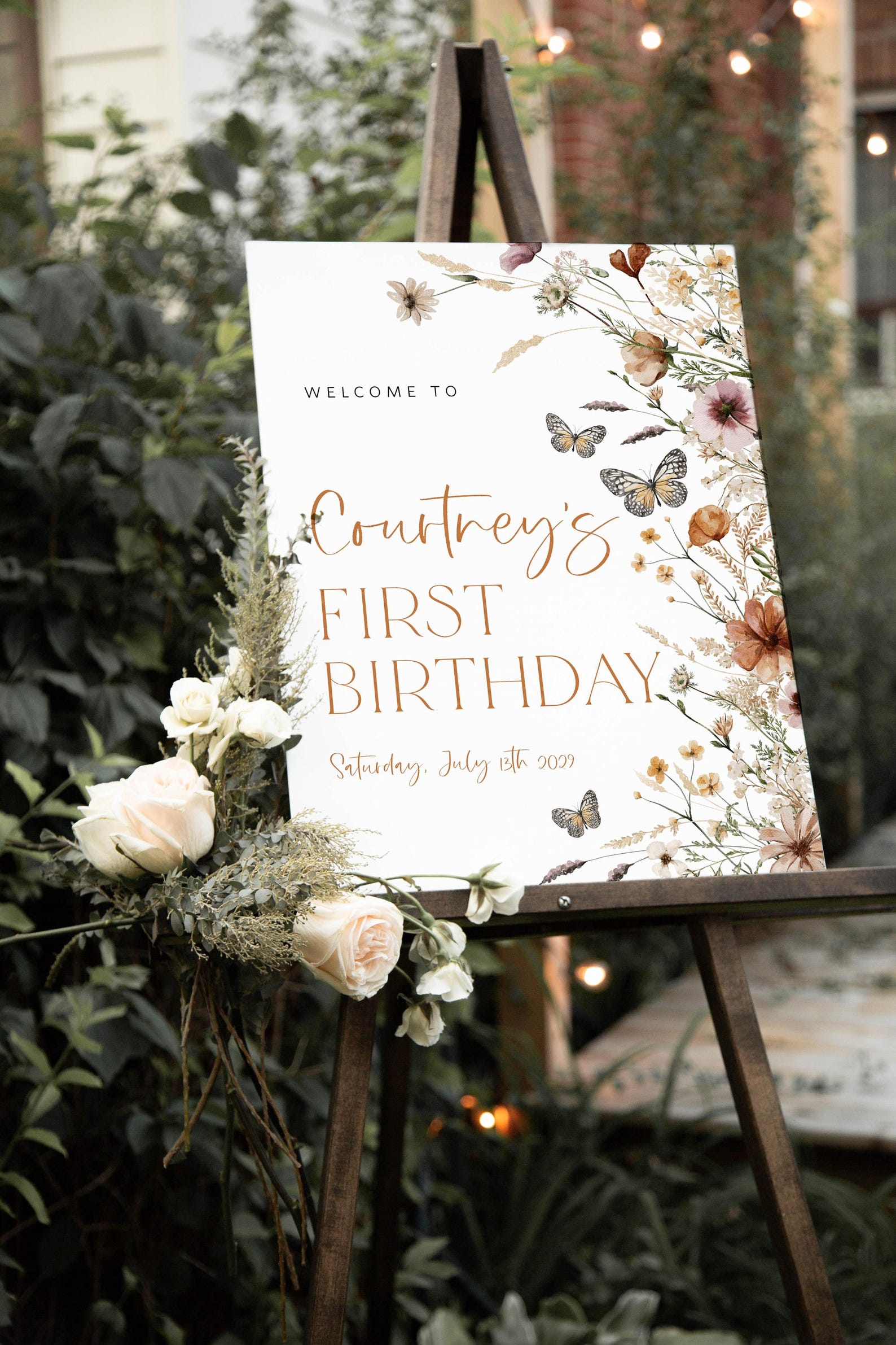 Butterfly Welcome Sign Poster, First Birthday Welcome Sign, Wildflower ...