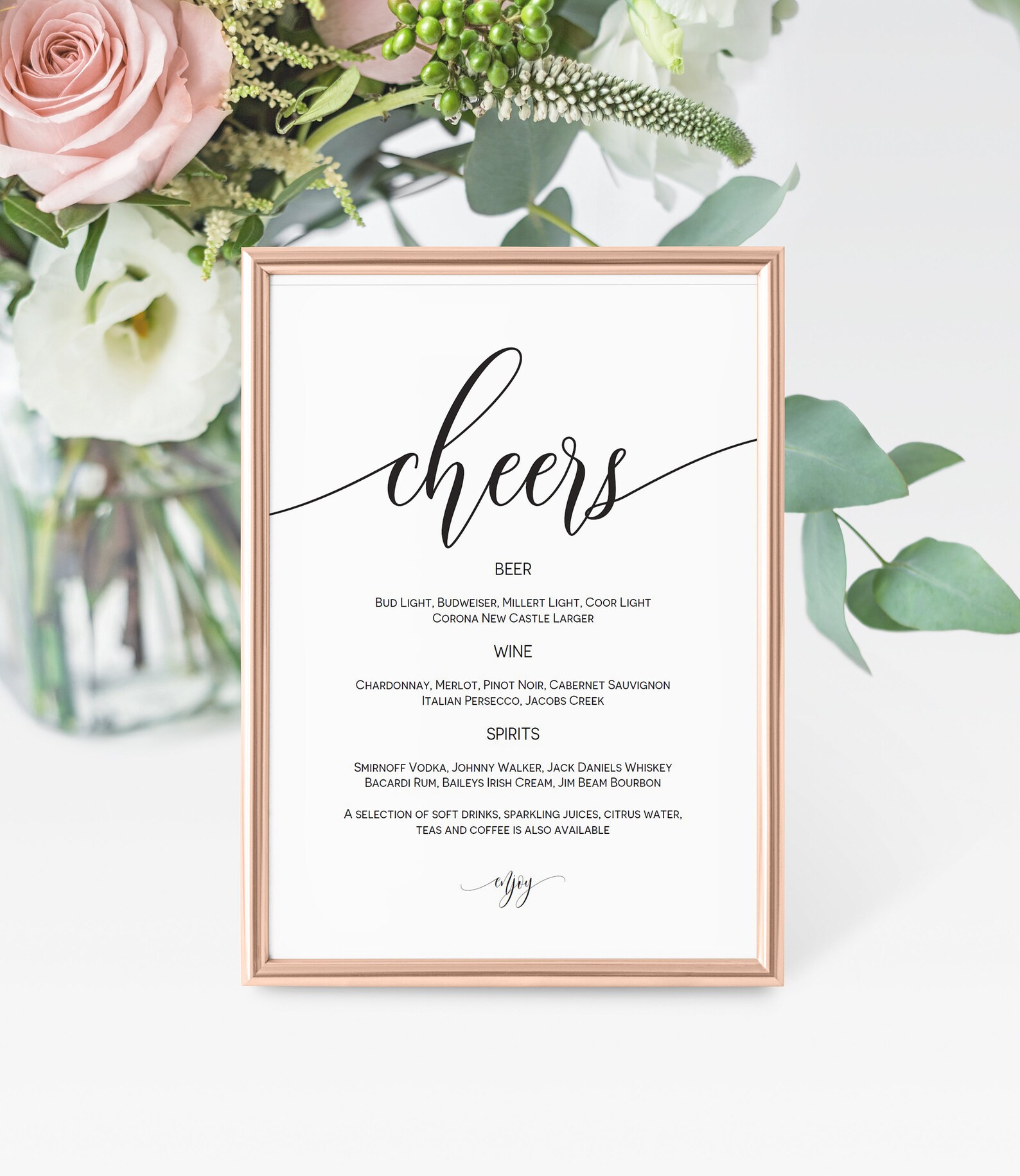 Cheers Bar Sign, Calligraphy Bar Menu Sign, Printable Wedding Bar Sign ...