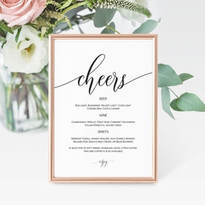 Cheers Bar Sign, Calligraphy Bar Menu Sign, Printable Wedding Bar Sign ...