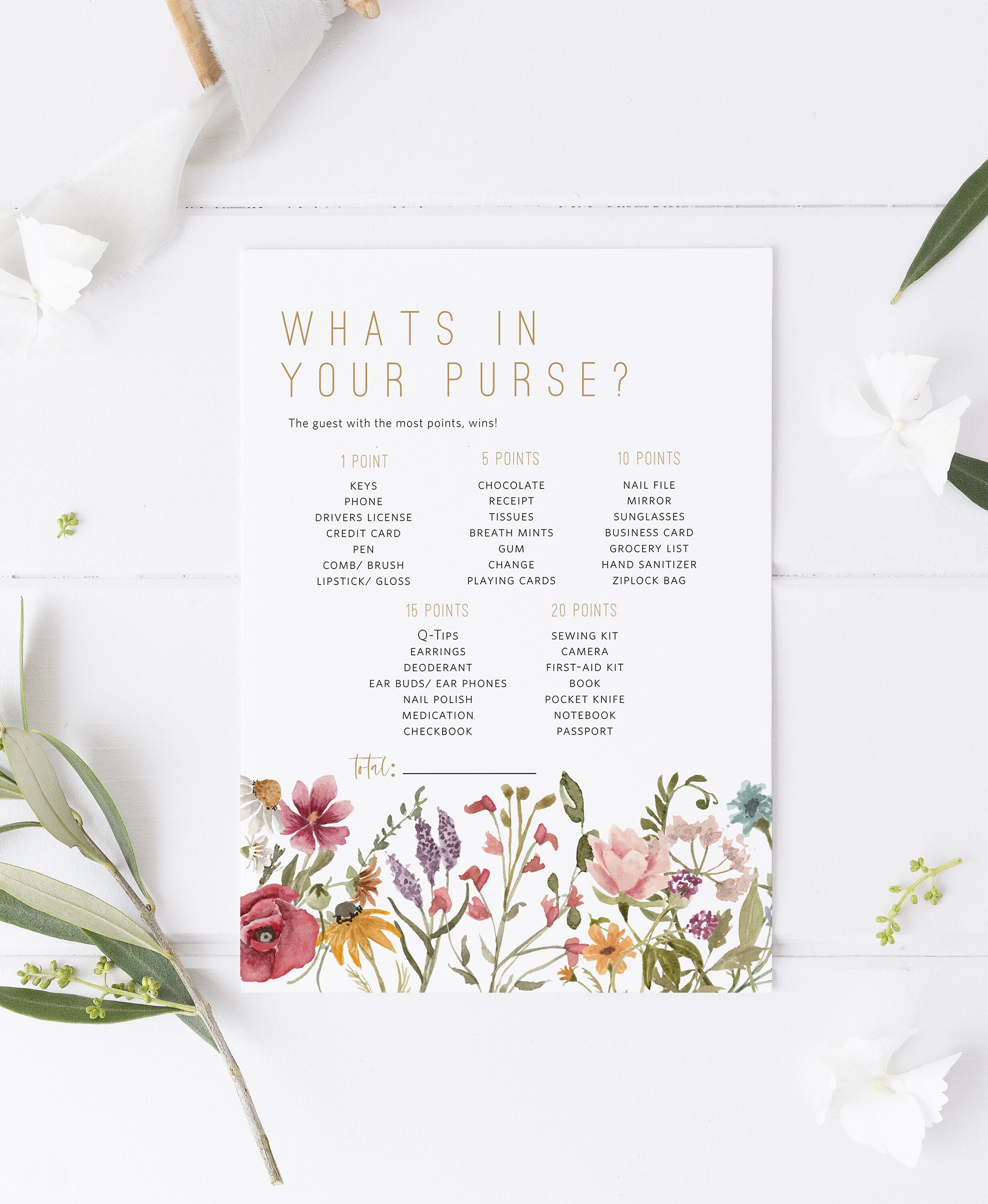 Wildflower What's in Your Purse Game Printable Bridal - Etsy