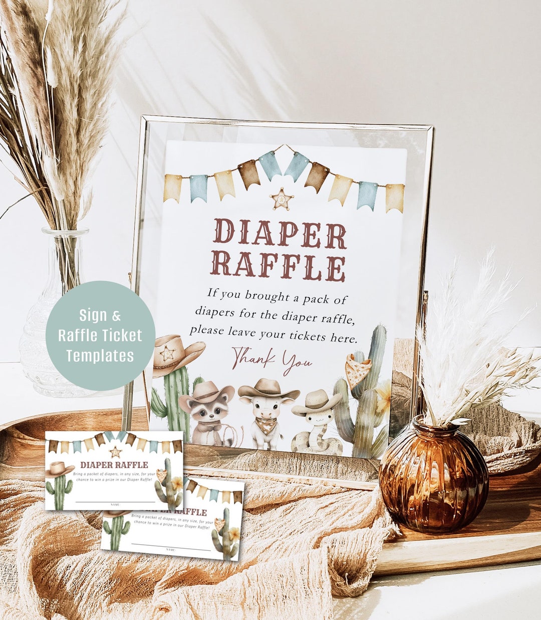 Cowboy Diaper Raffle Sign and Raffle Tickets, Wild West Diaper Raffle ...