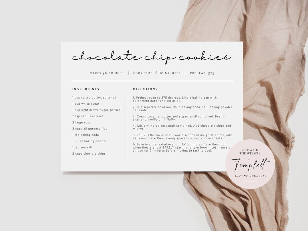 Editable Recipe Card Template, Farmhouse Style Recipe Card, Diy Recipe ...