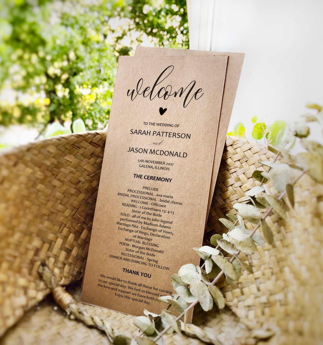Calligraphy Wedding Program Template, Printable Wedding Program ...