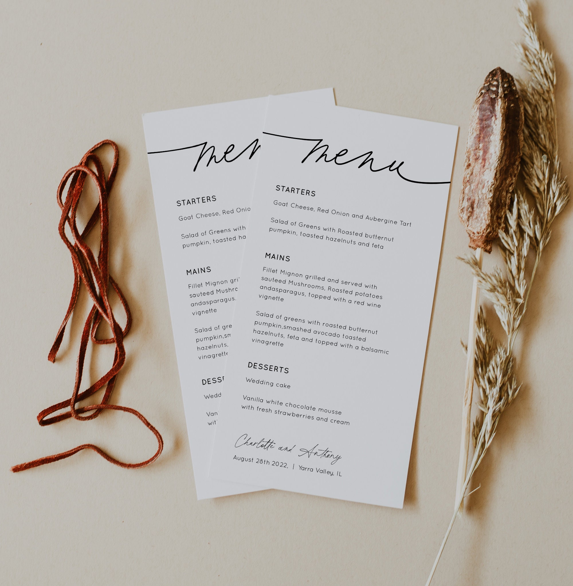Wedding Menu Template, Modern Wedding Menu Printable, Minimalist Menu ...