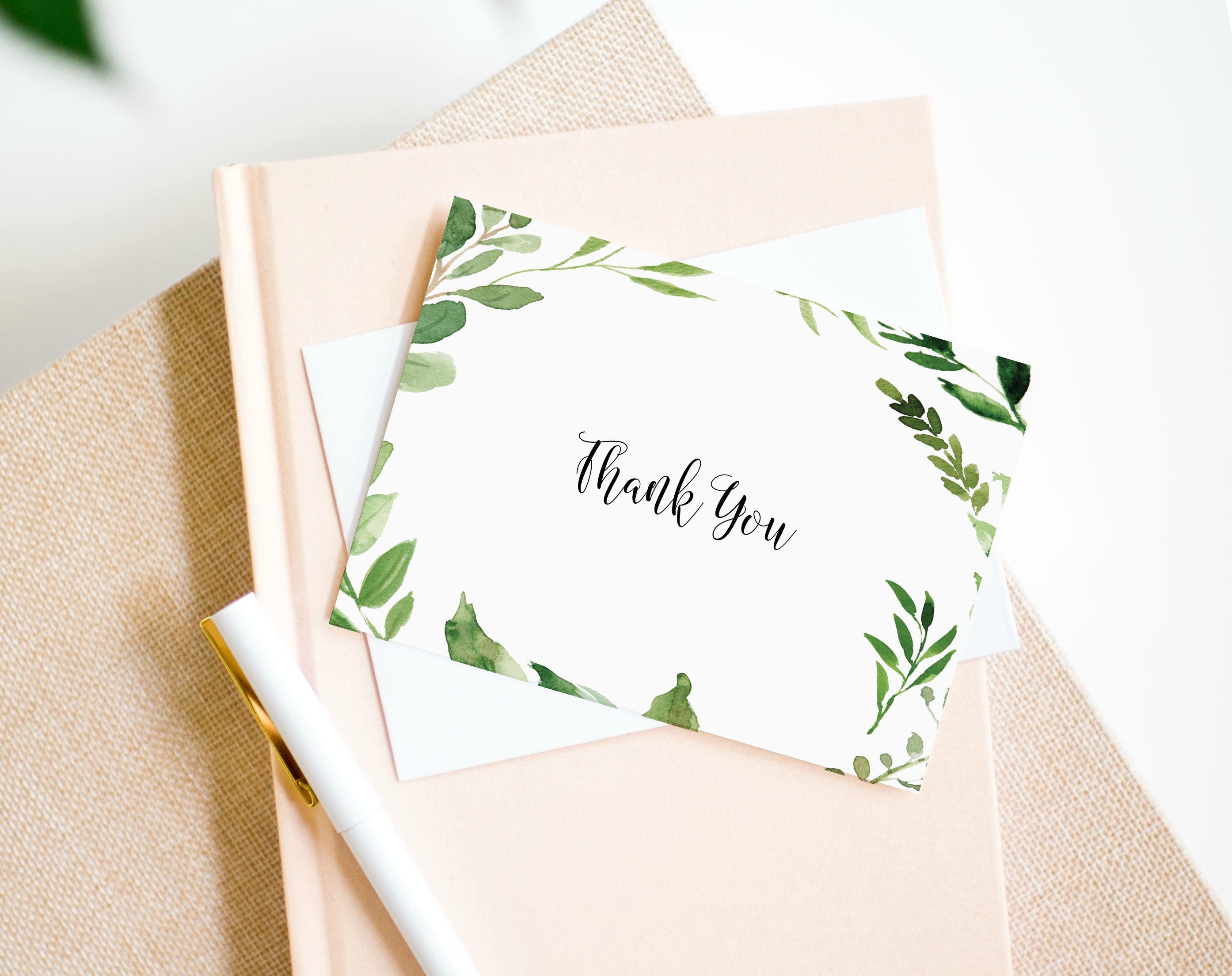 Greenery Thank You Card Printable Thank You Card Template | Etsy