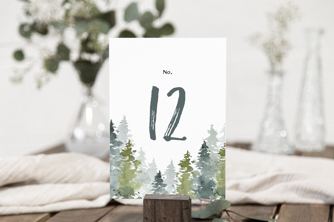 Pine Trees Table Numbers, Greenery Table Numbers, 5x7, 4x6, Table ...