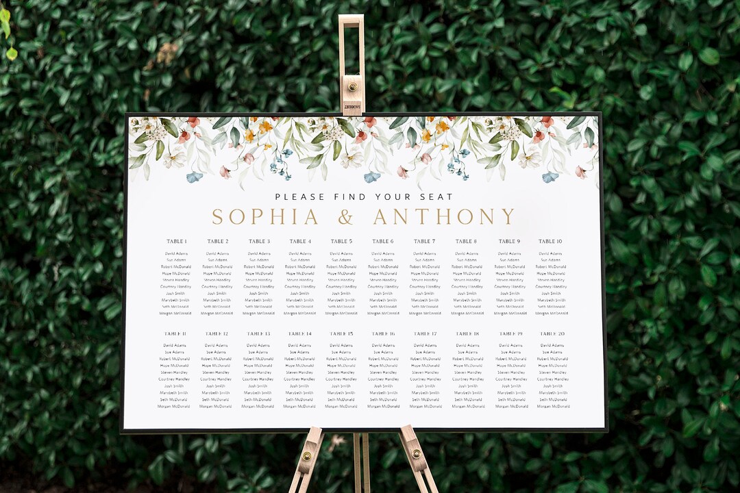Wildflower Seating Chart, Greenery Printable Seating Chart, Instant ...