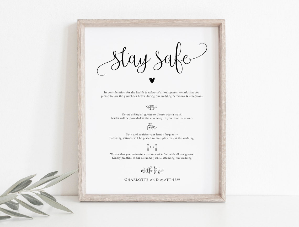 Wedding Stay Safe Card, Covid Wedding Guildlines, 2 Sizes, Hotel Bag ...