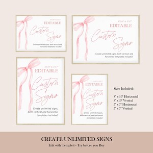 Pink Bow Custom Editable Signs, (portrait and Landscape), Bow Editable ...