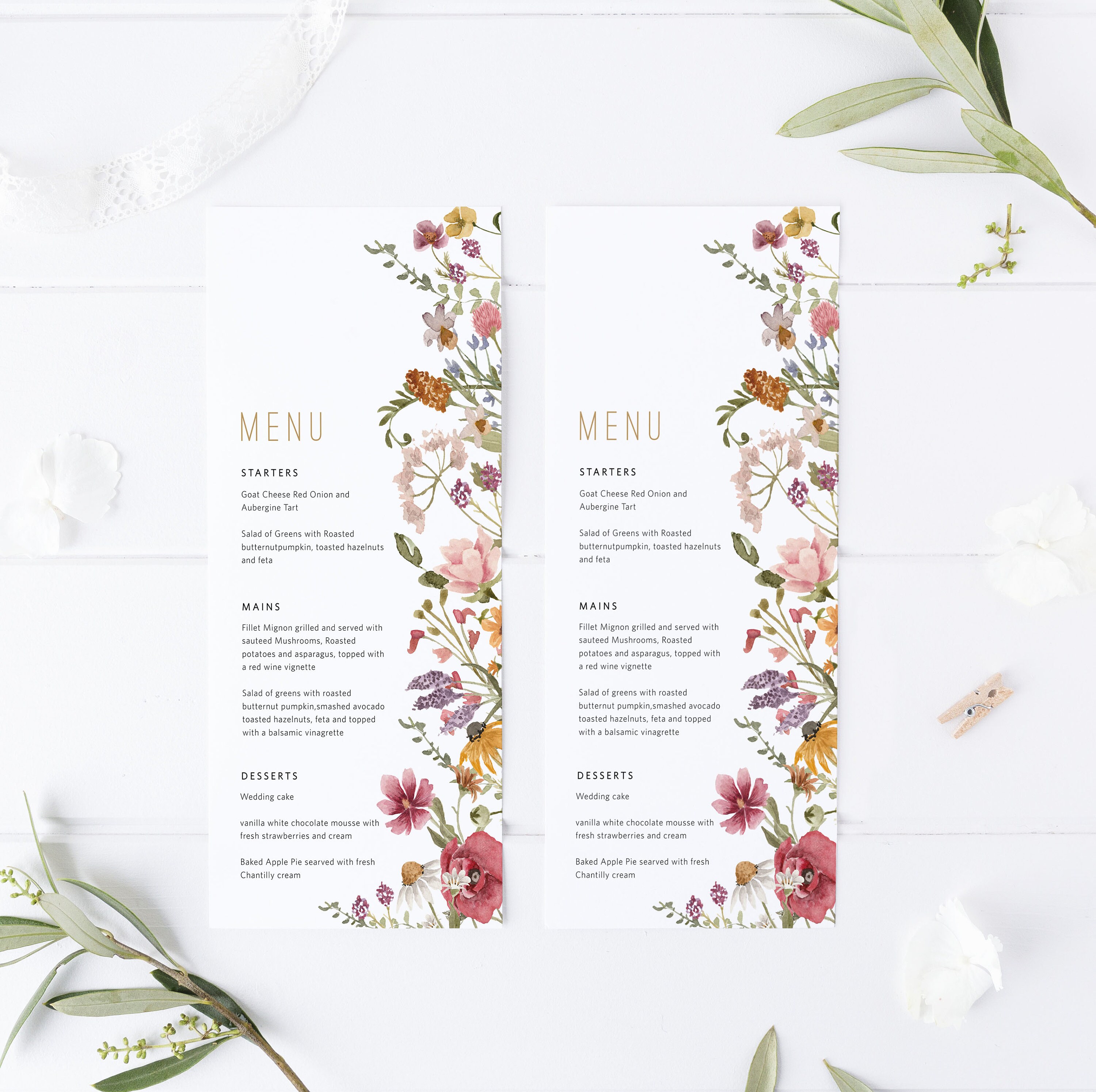 Wildflower Menu Card Floral Menu Template Wedding Menu | Etsy