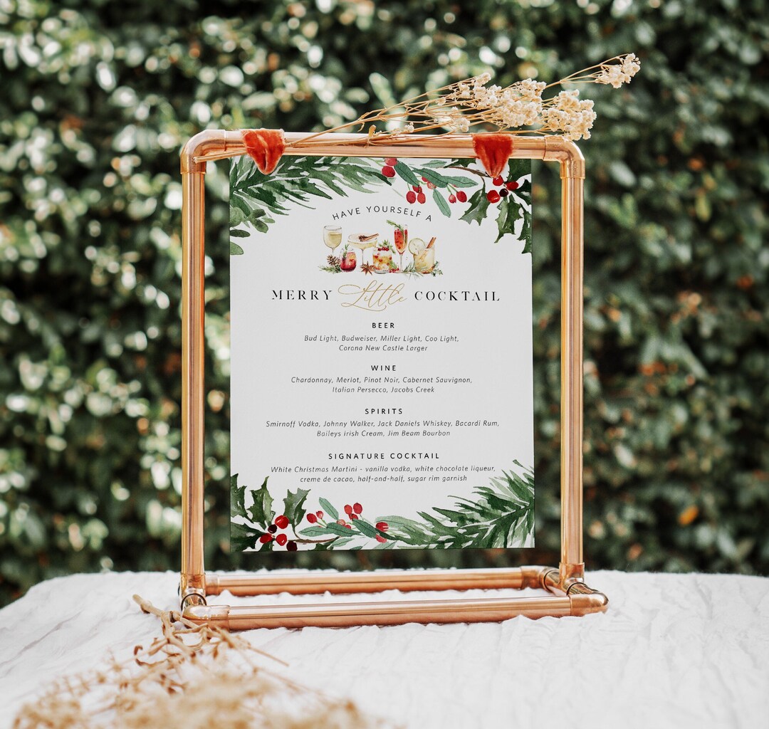 Christmas Bar Menu, Merry Little Cocktail Sign, Printable Cocktail Menu ...