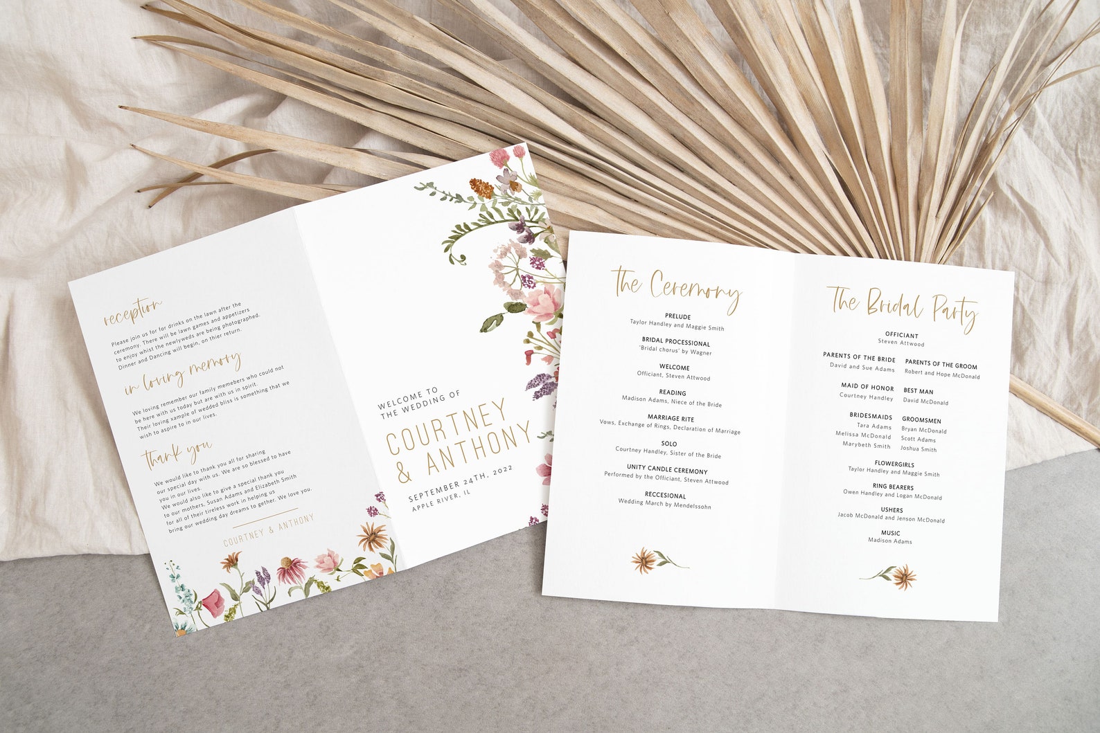 Wildflower Wedding Program Template, Wedding Program Printable, Floral ...