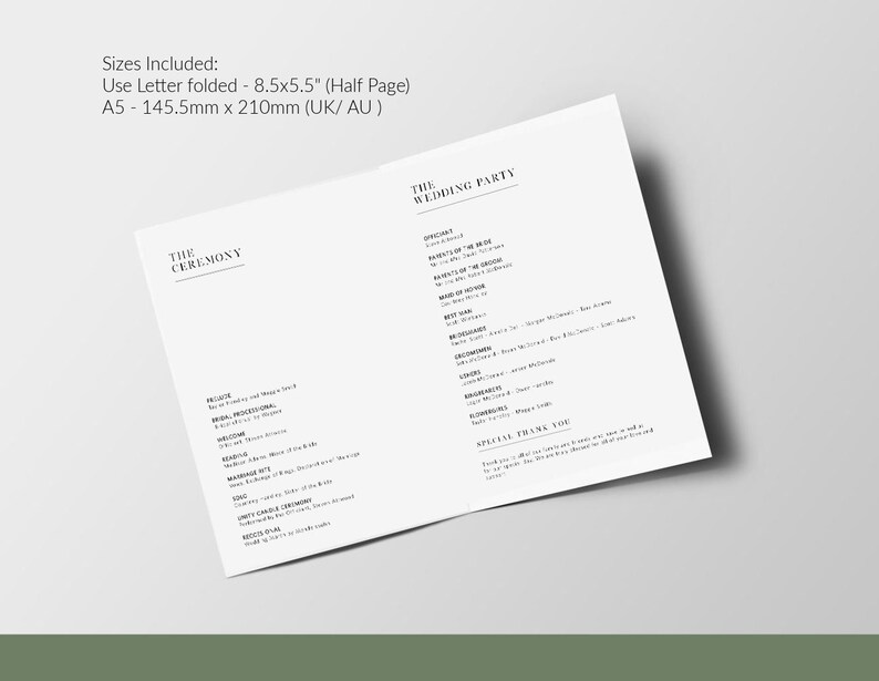 Minimalist Wedding Program Template Wedding Program - Etsy