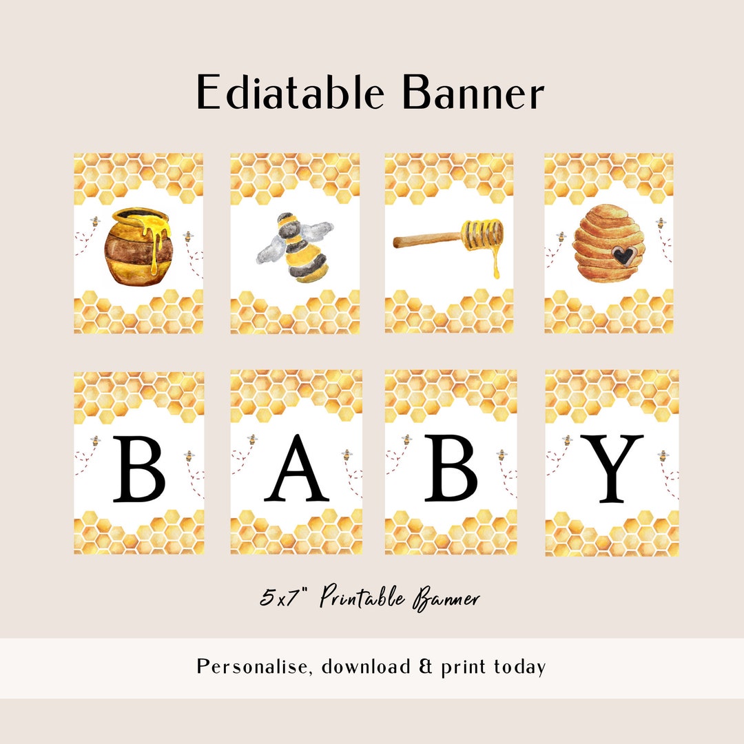 Printable Bee Banner Honey Bee Baby Shower Banner, Bee Baby Shower ...